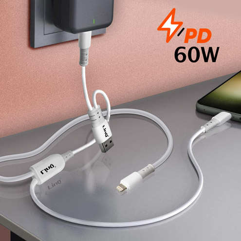 Câble 4 en 1 Power Delivery 60W, Double Entrée USB / USB-C vers Double ...