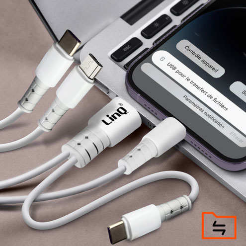 Cable 5 en 1, Double Entrée USB / USB-C vers USB-C + Lightning + Micro ...