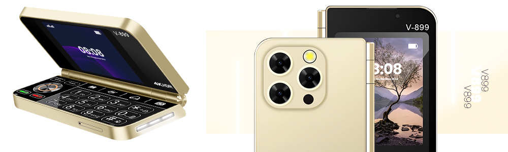 Téléphone Portable Pliable Or V899 - Double écran, Clapet à touches ...