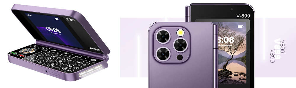 Téléphone Portable Pliable Violet V899 - Double écran, Clapet à touches ...